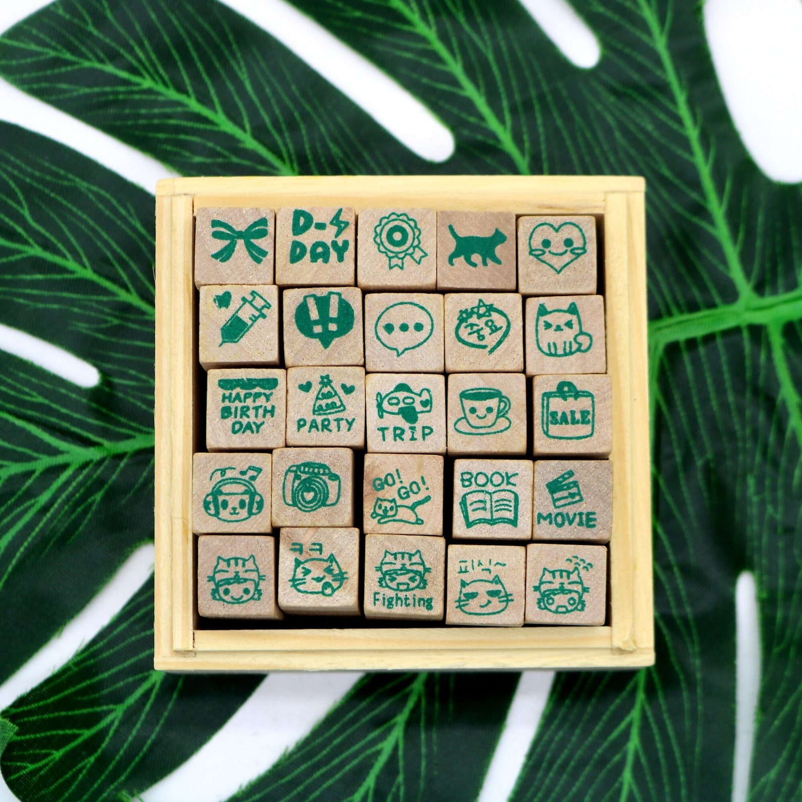 Happy Life Diary Stamp Set With Wooden Box, Planner Rubber Stamps ...