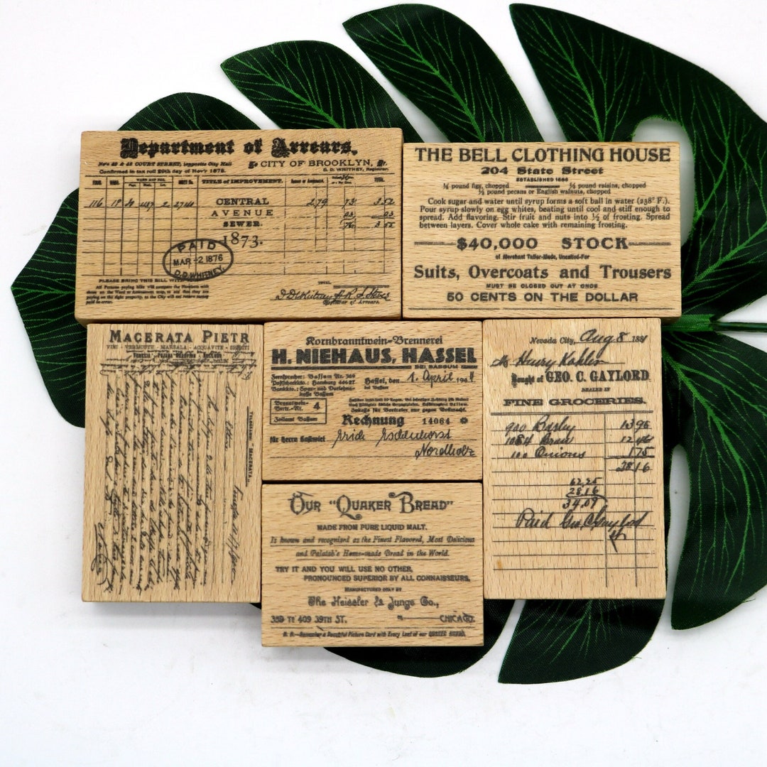 Vintage Bill Stamp Wooden Rubber Stamp Note Voucher Receipt 9 Style - Etsy