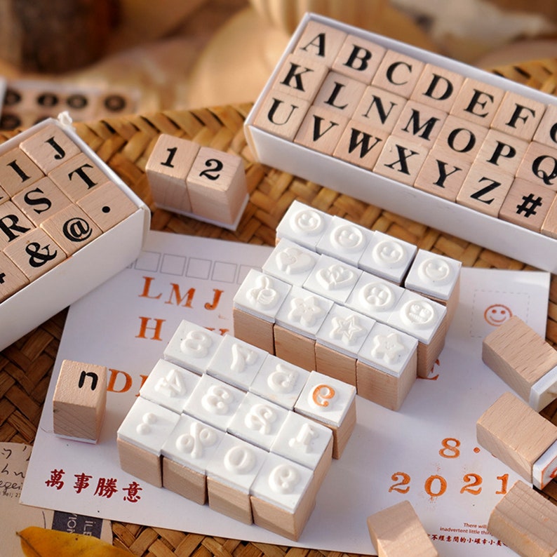 Letters Numbers Stamps Set Alphabet Emoji Wood Rubber Stamps - Etsy