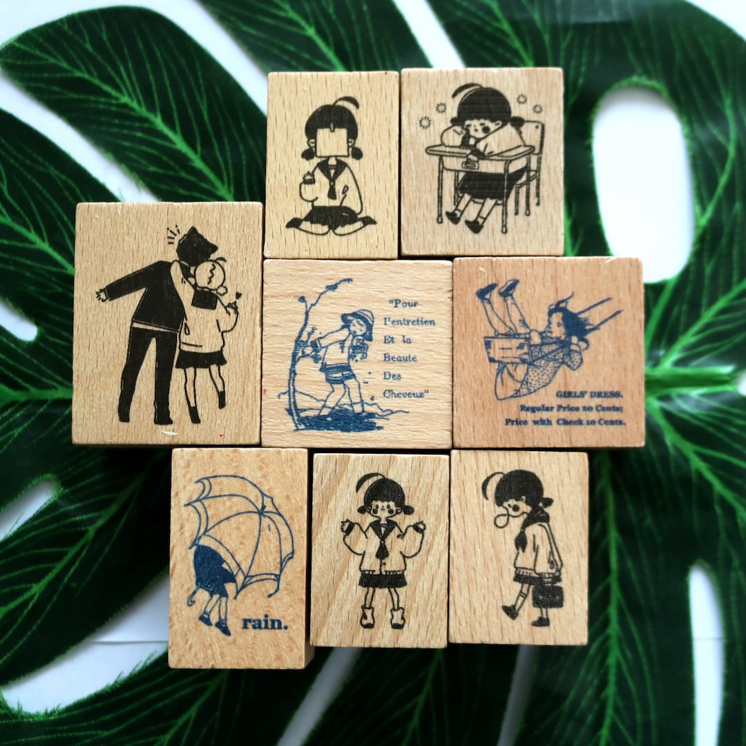 Cute Girl Stamp for Diary Journal Planner Decoration DIY Wood Rubber ...