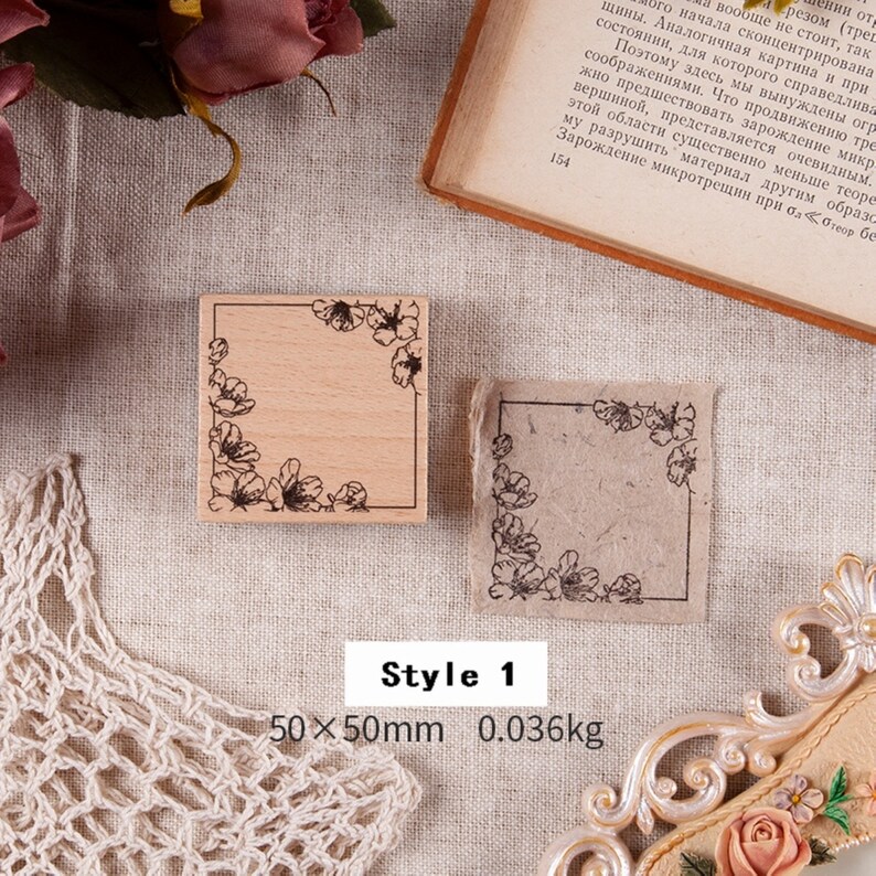 Garland Wood Rubber Stamp Floral Stamp Flowers Leaves Stamp | Etsy