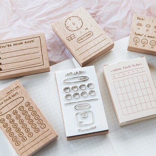 Clock in Stamp for Planner Diary Journal Memo Wooden Rubber - Etsy
