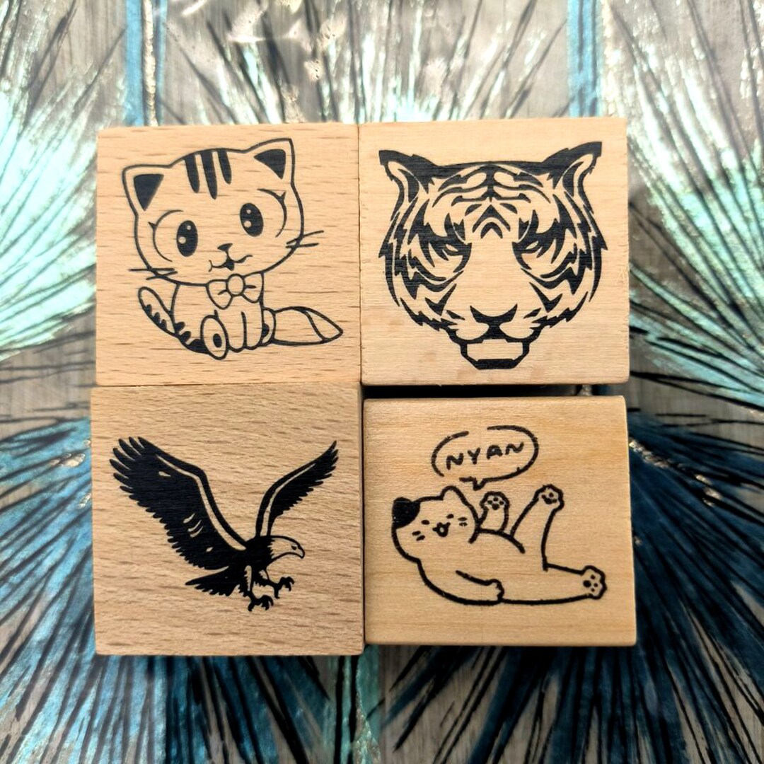 4 Styles Cute Cat Stamp Animals Wood Rubber Stamp for Daily - Etsy