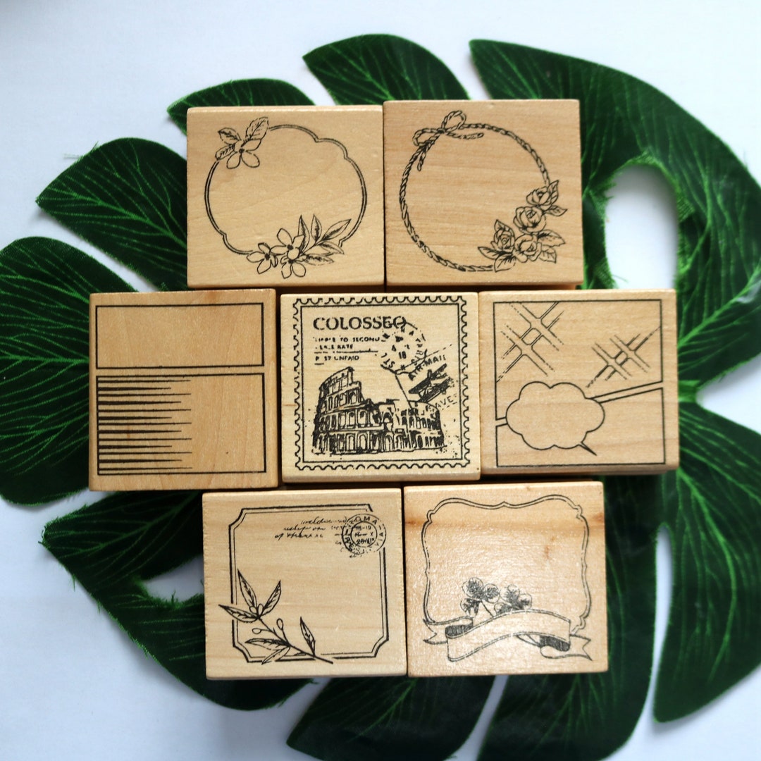 Retro Frame Border Message Stamp, Wood Rubber Stamp for Planning ...