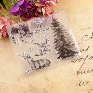 Large Christmas Tree Deer Stamp Present Stamp for Card Making ...