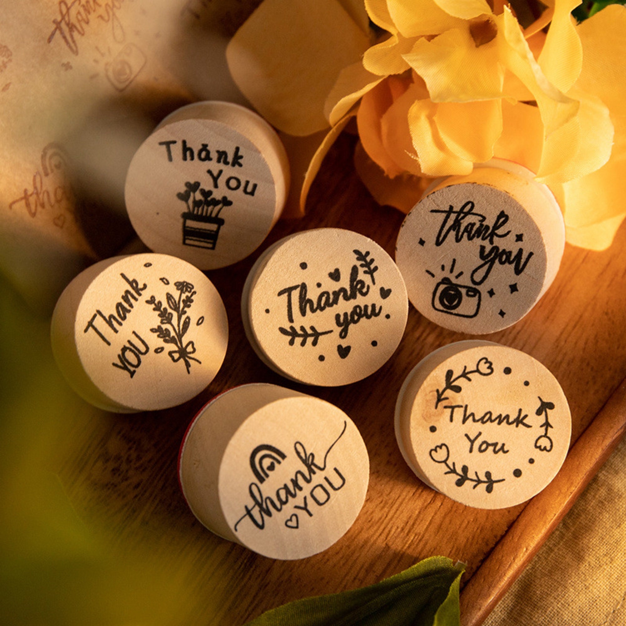 Thank You Wood Rubber Stamp Rournd Thanks Stamps Invitation - Etsy