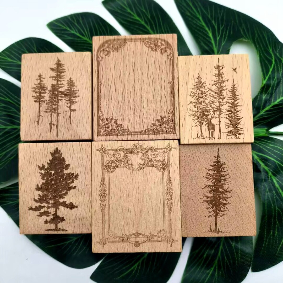 Forest Theme Stamps Frame Border Wood Rubber Stamps for Labels Tags ...