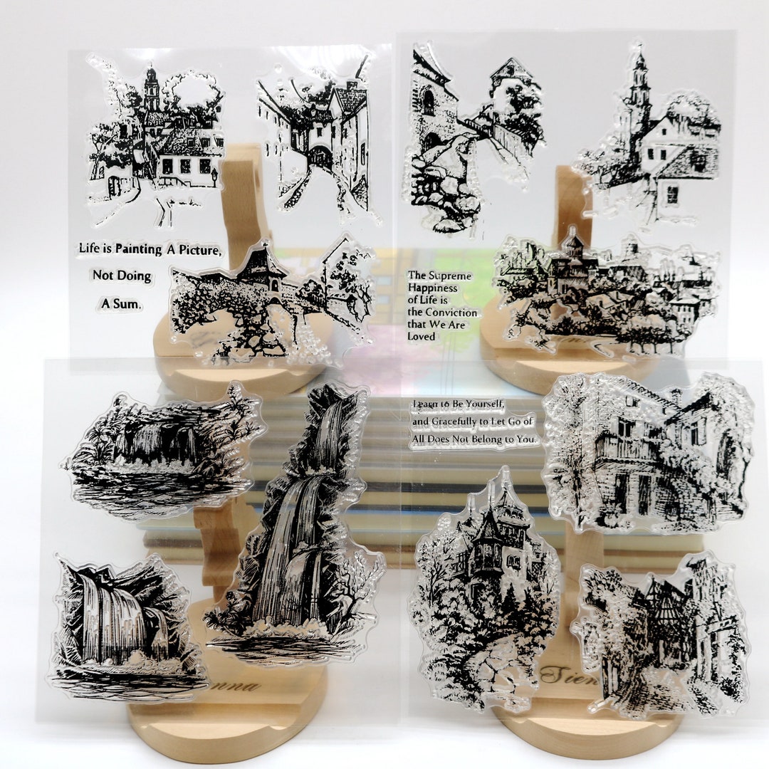 Country Houses Castles Waterfalls Stamp Set 7 Styles Travel Wedding ...