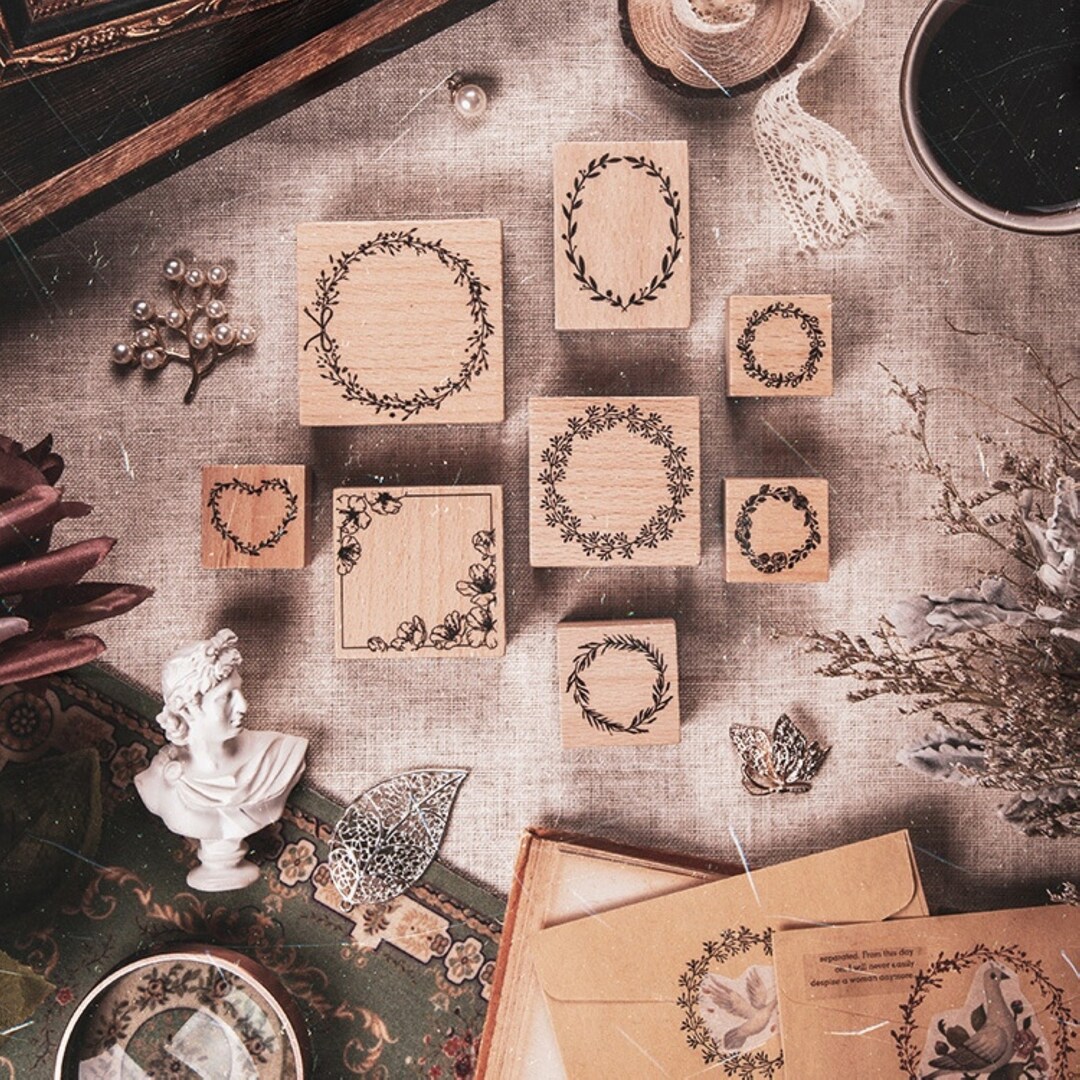 Garland Wood Rubber Stamp Floral Stamp Flowers Leaves Stamp - Etsy
