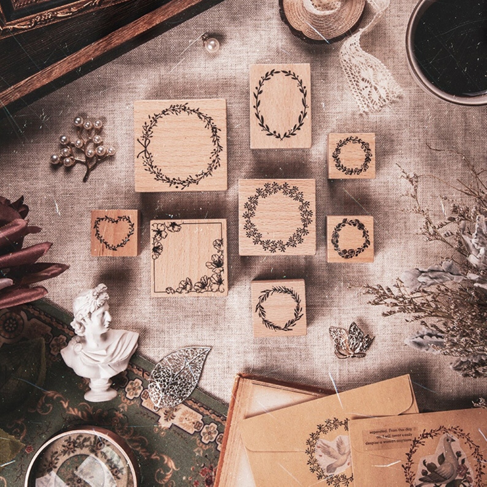 Garland Wood Rubber Stamp Floral Stamp Flowers Leaves Stamp | Etsy