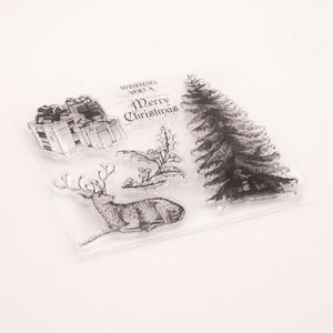 Large Christmas Tree Deer Stamp Present Stamp for Card Making ...