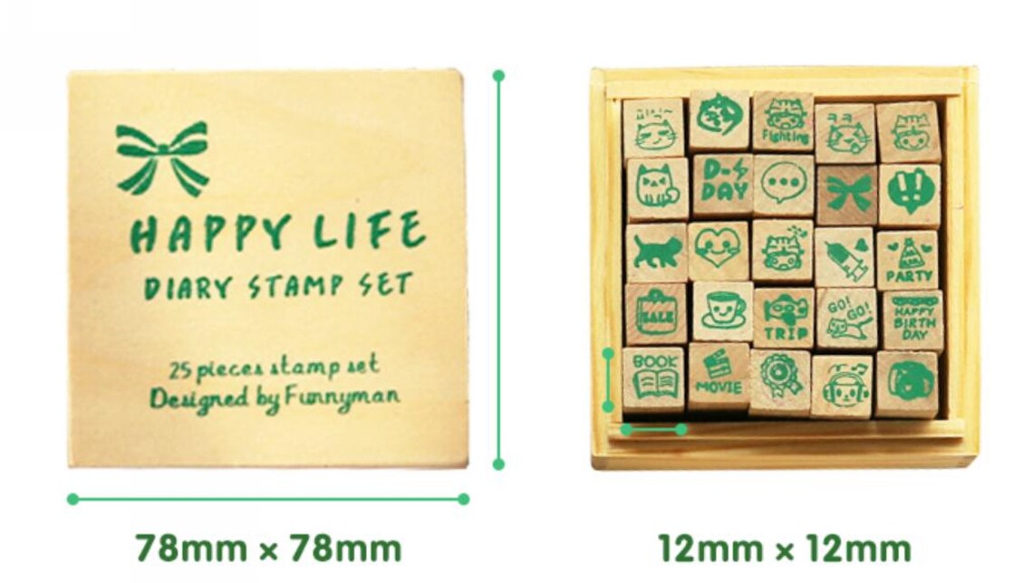 Happy Life Diary Stamp Set With Wooden Box Planner Rubber - Etsy