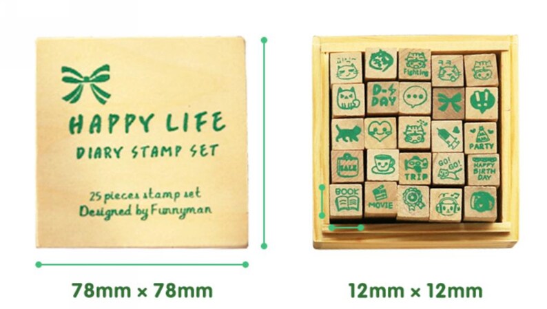 Happy Life Diary Stamp Set With Wooden Box Planner Rubber | Etsy