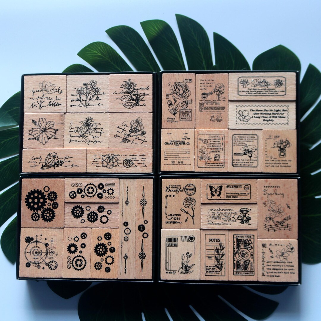 Floral Gear Rubber Stamp Set: Wooden Stamps for Scrapbooking Cardmaking ...