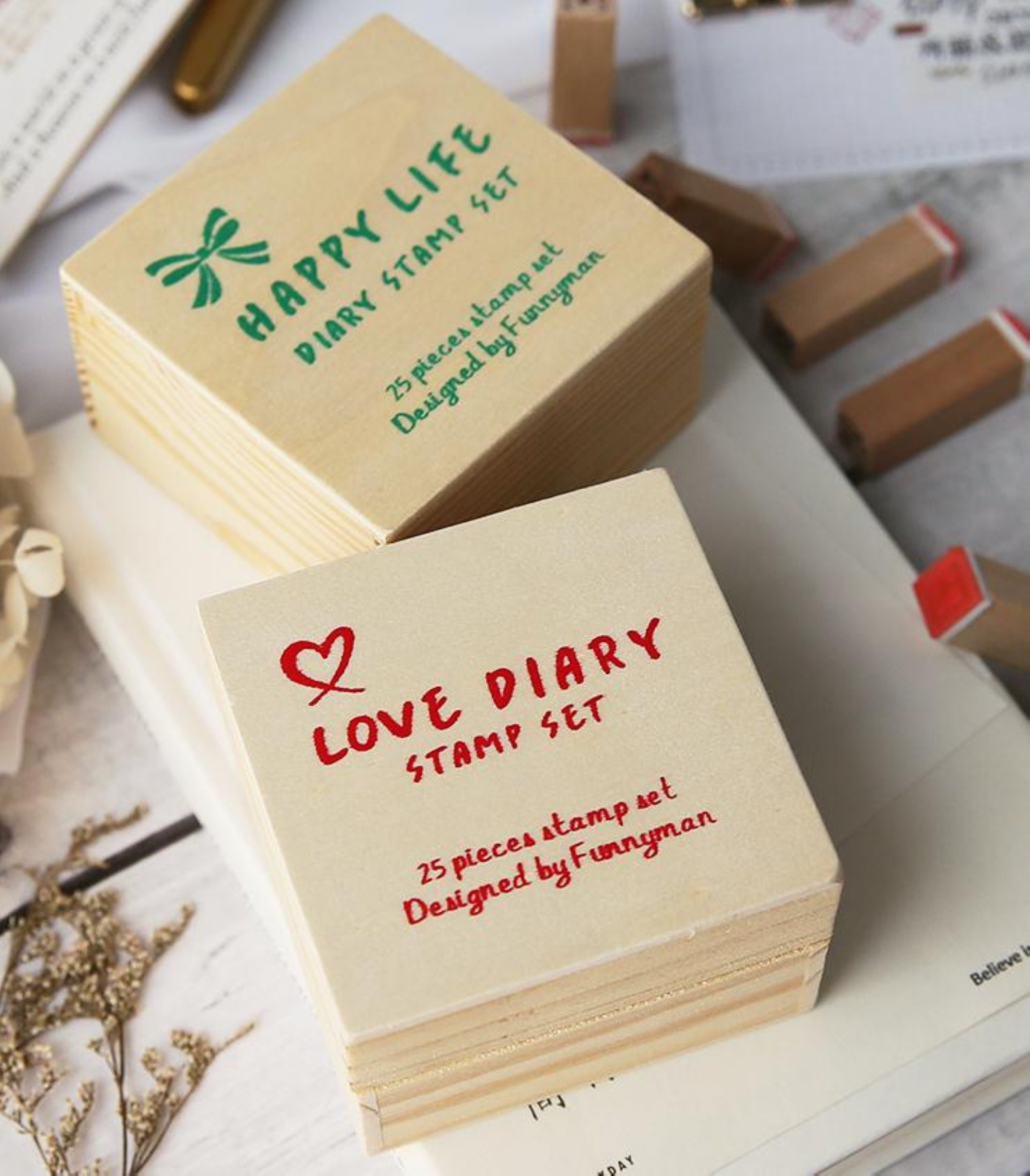 2 Boxes 50pcs Diary Stamp Set With Wooden Box Planner Bullet - Etsy