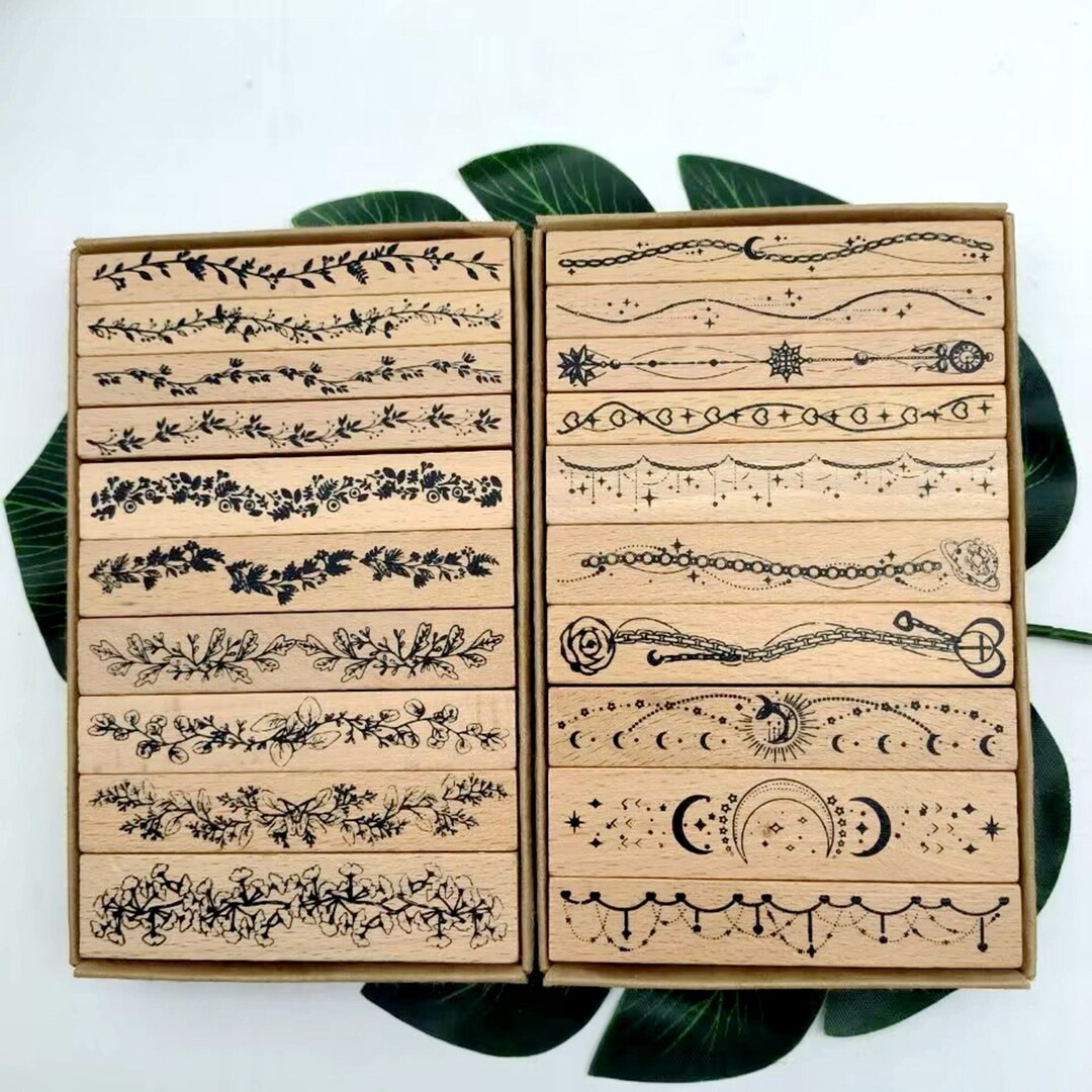 Flower Borders Stamp Set of 10 Pcs Lace Wooden Rubber Stamp for Craft ...