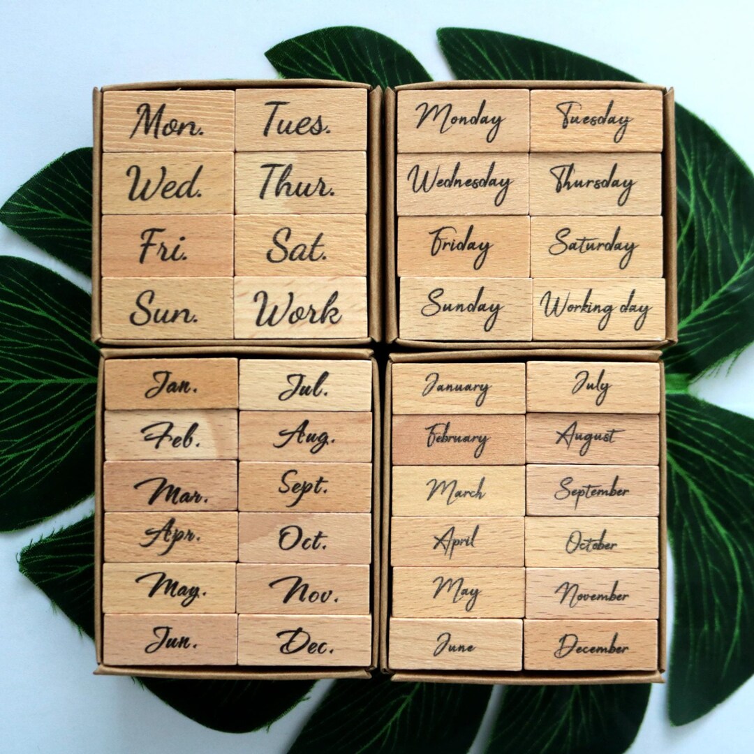 Month Weekly Wooden Rubber Stamp Set Journal Diary Planner Stamp Kit 5 ...
