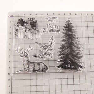 Large Christmas Tree Deer Stamp Present Stamp for Card Making ...