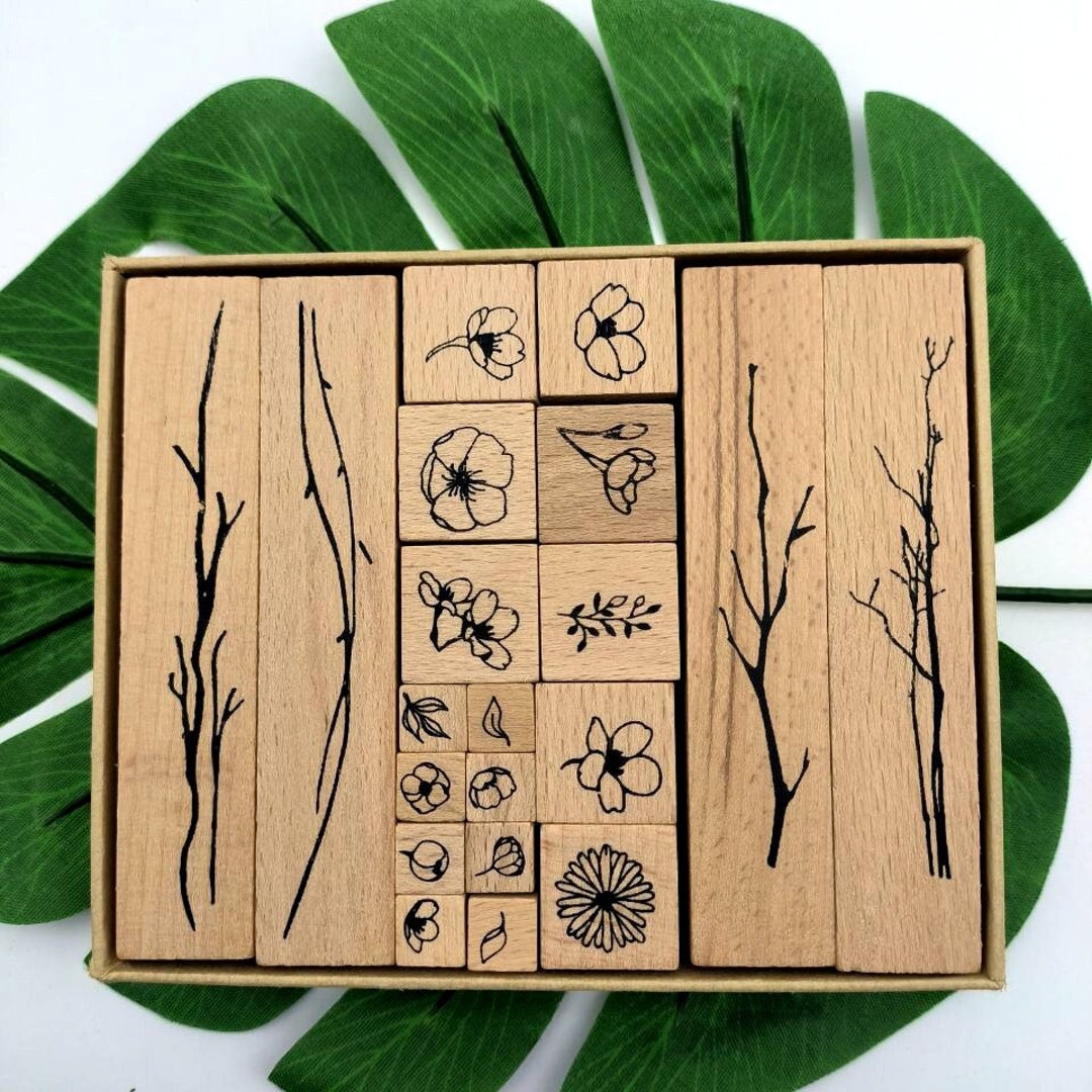 Floral Rubber Stamp Set: Flower Branch 20 Pcs for Journaling & Card ...