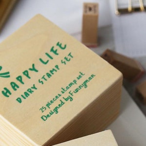 Happy Life Diary Stamp Set With Wooden Box Planner Rubber - Etsy