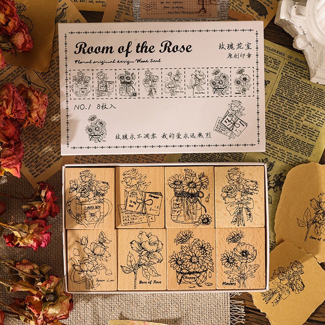 Rose Daisy Stamps Set Blossom Wood Rubber Stamps for Card Making ...