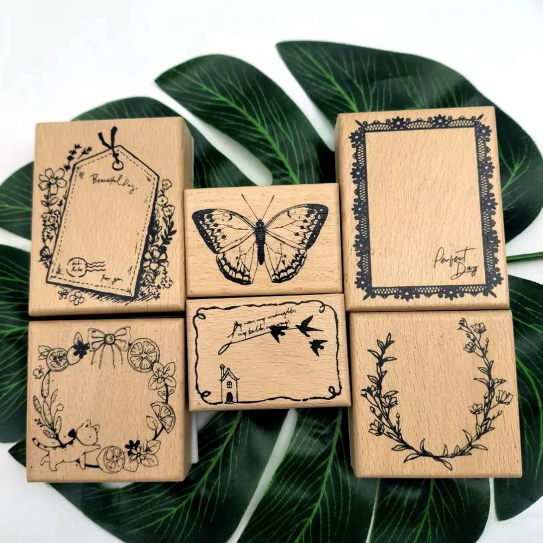 Wreath Rubber Stamp Garland Message Stamp Flower Frame Stamp for Tags ...