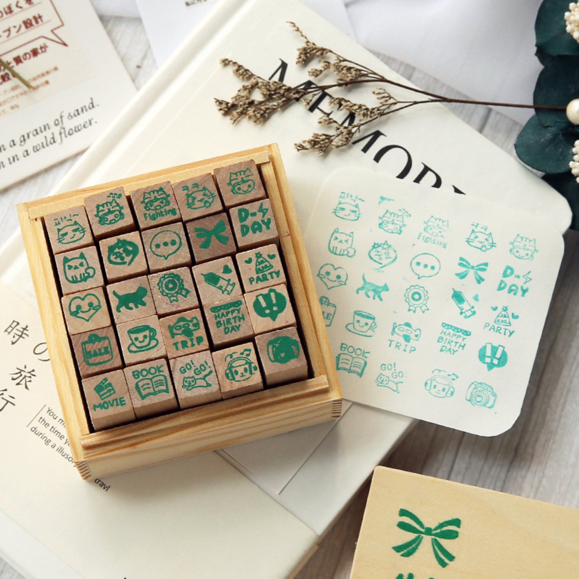 Happy Life Diary Stamp Set With Wooden Box Planner Rubber | Etsy