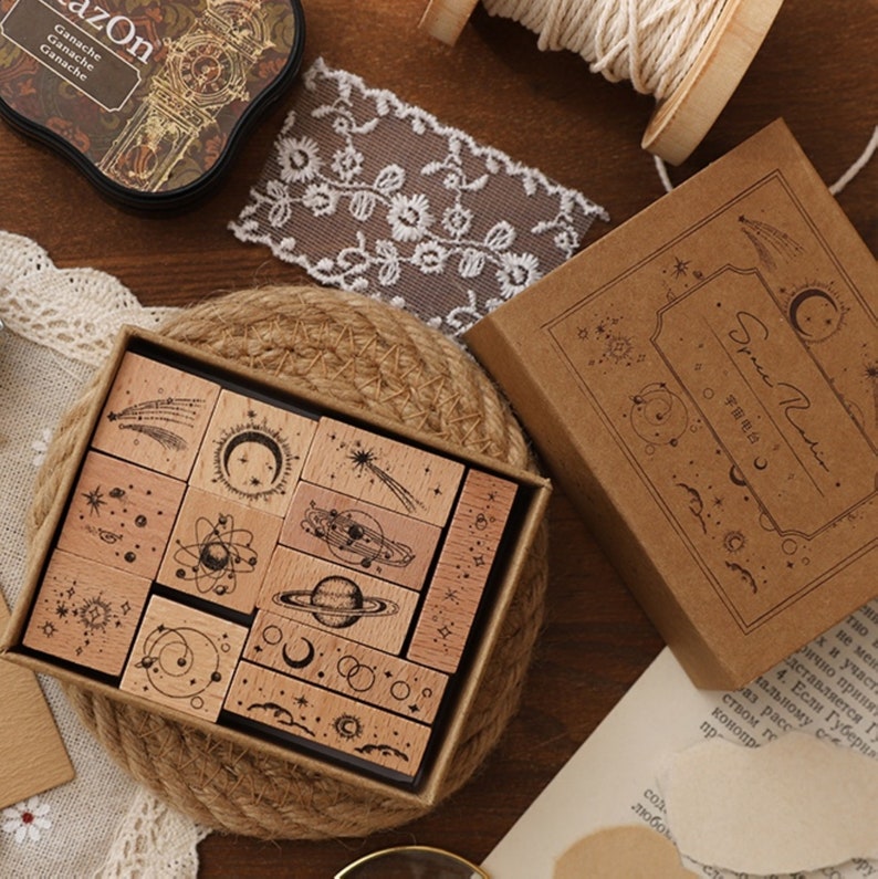 Cute Wooden Stamp Set Numbers Date Floral Star 6 Style for - Etsy