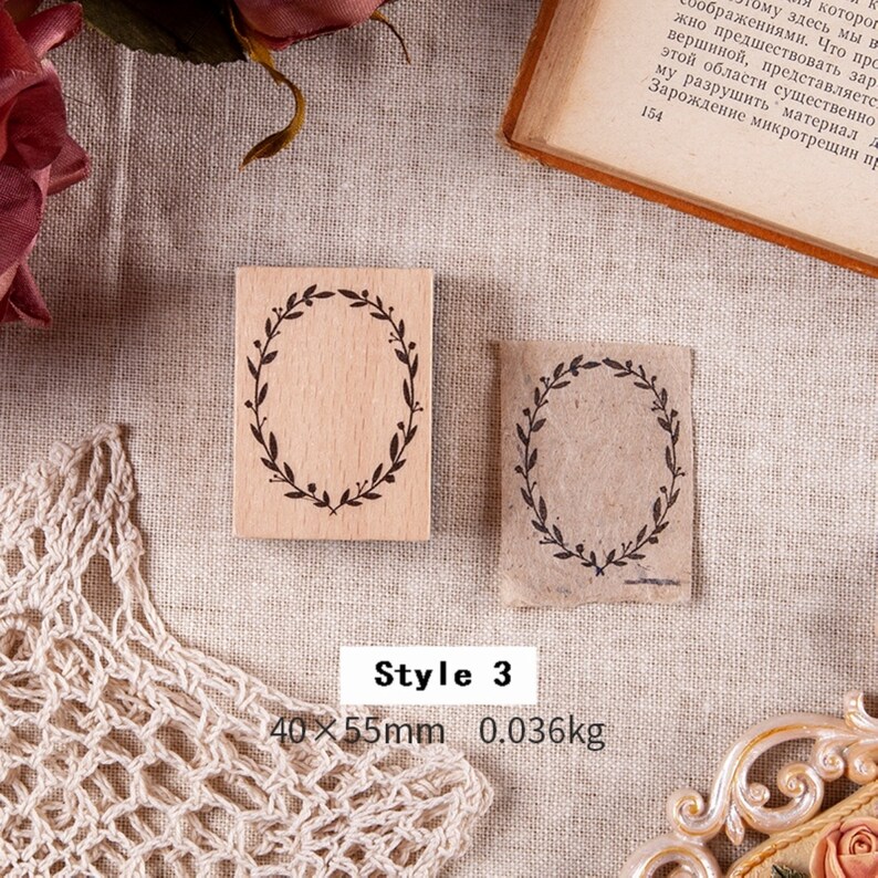 Garland Wood Rubber Stamp Floral Stamp Flowers Leaves Stamp | Etsy