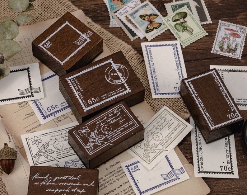 12 Style Vintage Wood Rubbe Stamp Postmark Seal Stamp for Card | Etsy