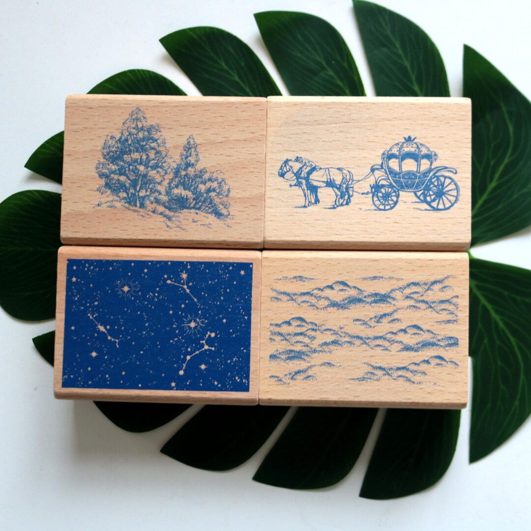 Forest Wood Rubber Stamps: Starry Sky, Carriage, Cloud (5*6 Cm) - Etsy