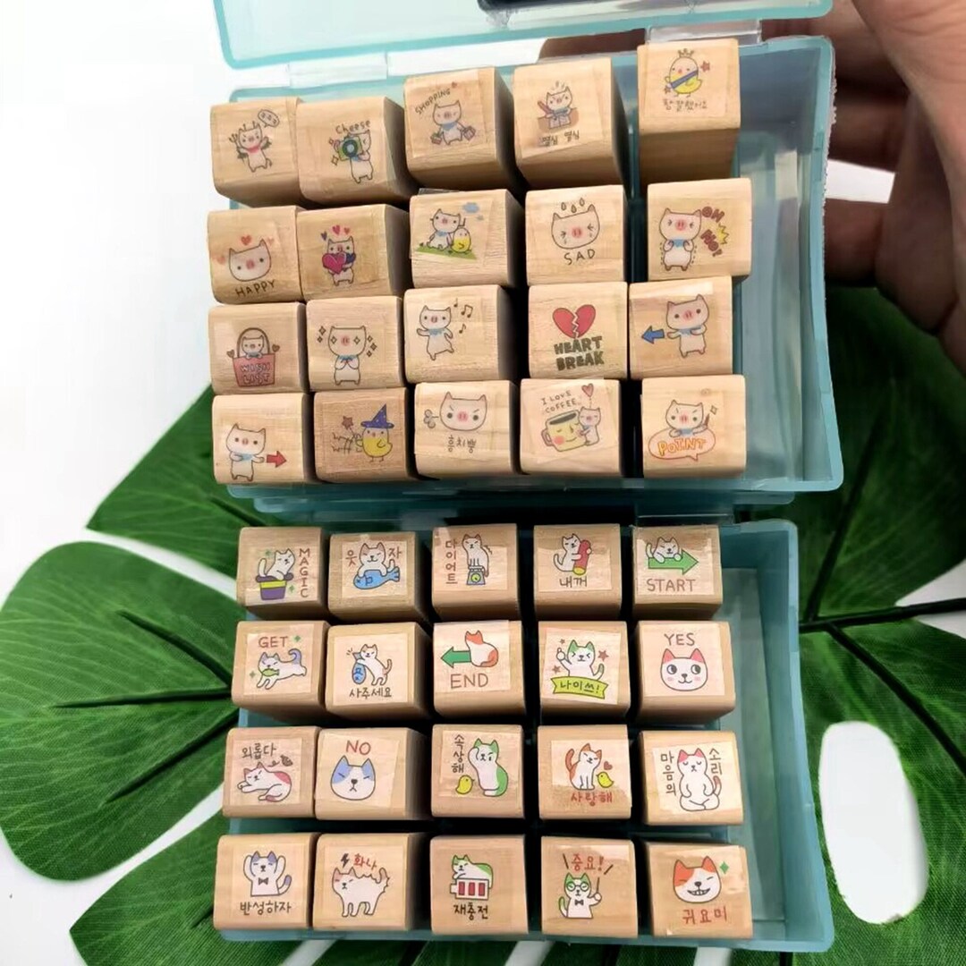 Journal Stamp Set Diary Stamp Lovely Piggy Wood Rubber Stamps With Ink ...