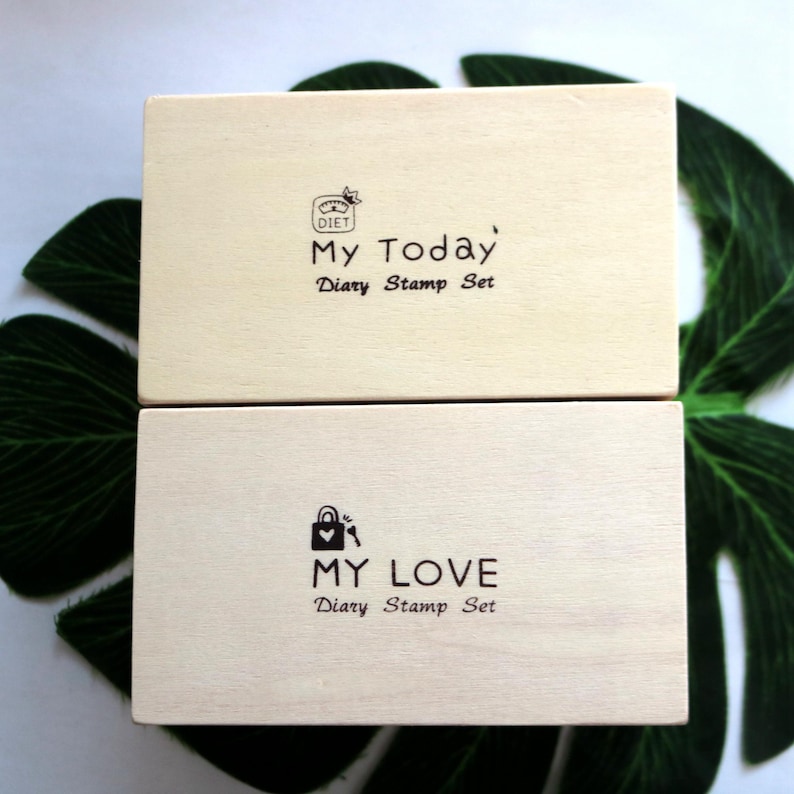 Decorative Rubber Stamp Set With Wood Box - 18 Pcs Journal Planner ...