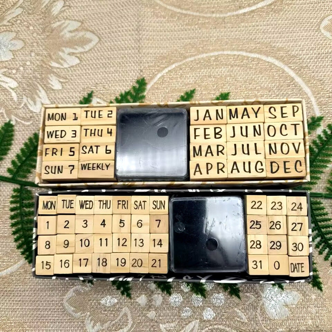 Weekly Month Stamps Set With Inkpad Alphabet Wooden Rubber Stamp for ...