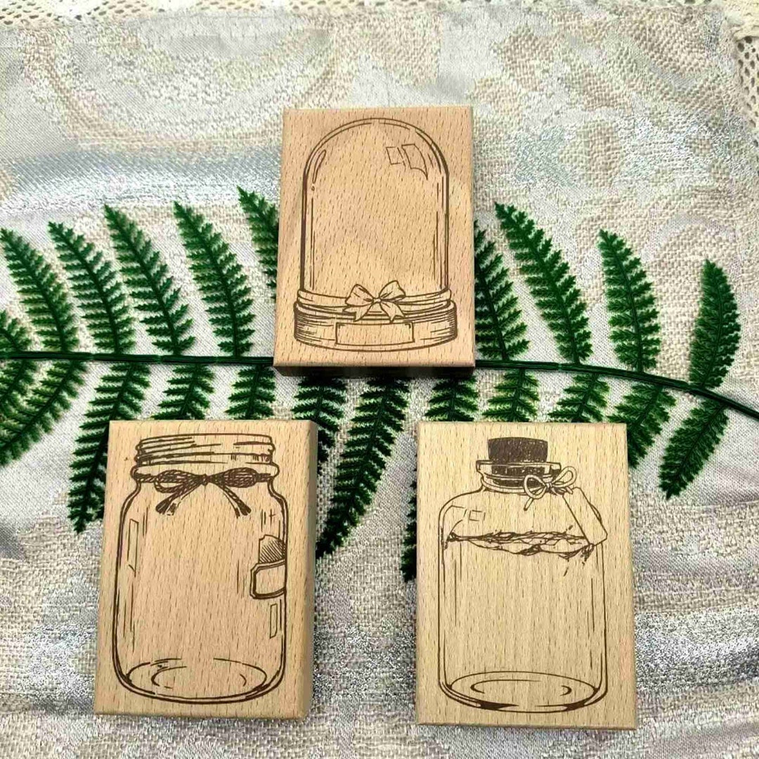 Large Background Stamp Glass Bottle and Glass Cover Wood Rubber Stamp 3 ...