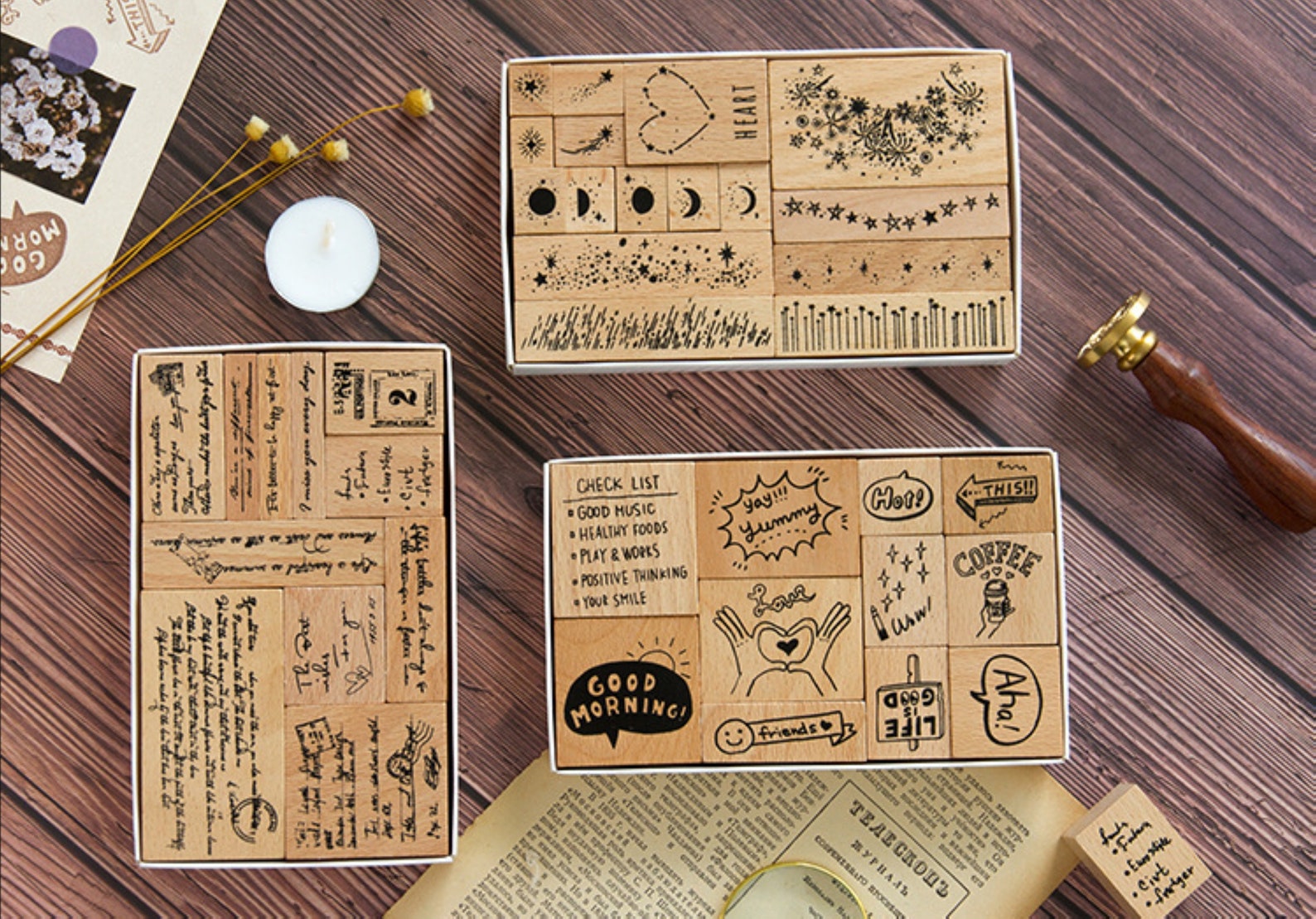 Fireworks Wood Rubber Stamps Set Stars Moon Stamps Card Making - Etsy