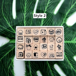 Cute Diary Stamp Set of 24pcs Daily Plan Wood Rubber Stamp Kit for ...