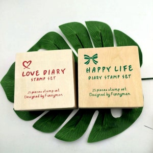 2 Boxes 50pcs Diary Stamp Set With Wooden Box, Planner Journal Stamp ...