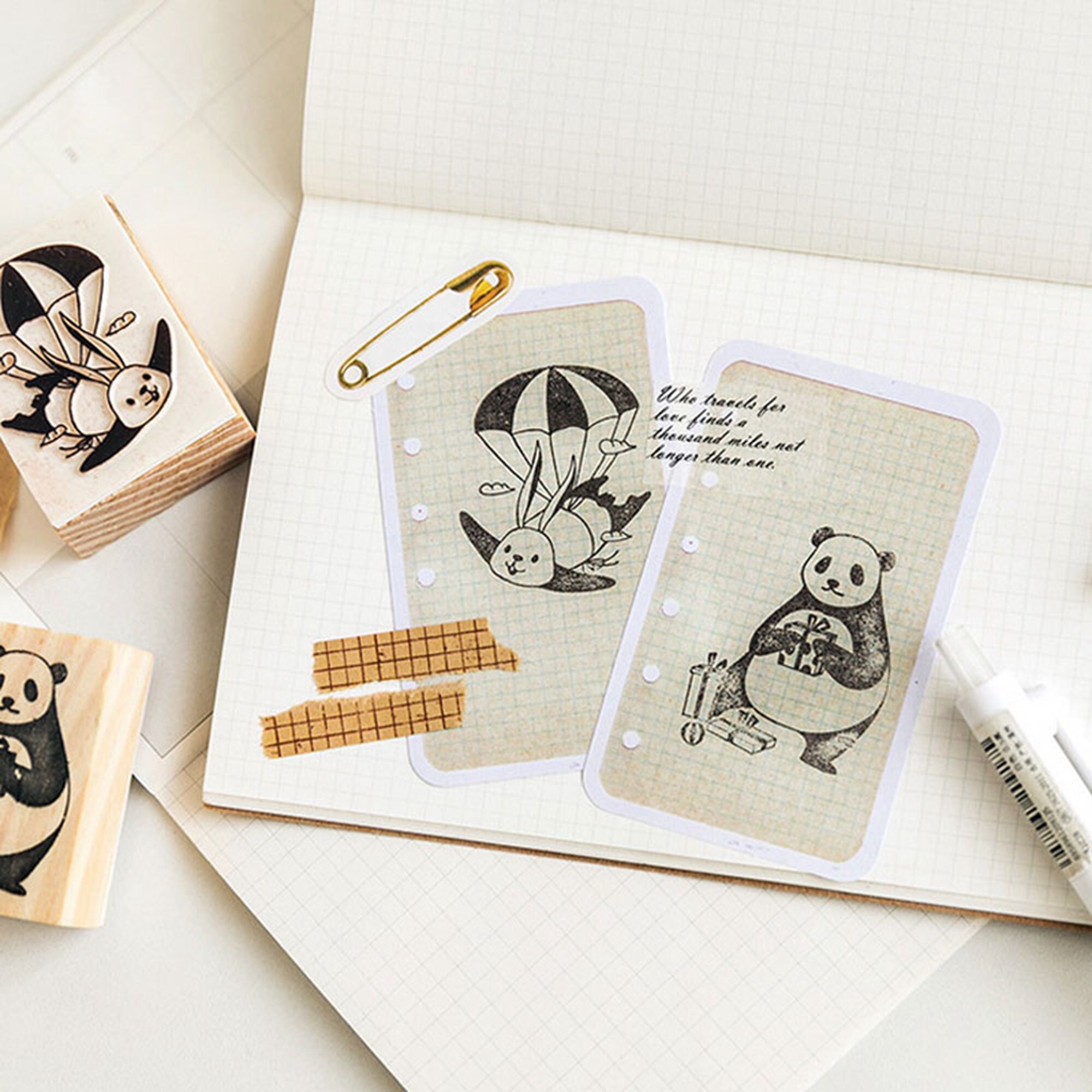 Animals Wood Rubber Stamp Panda Rabbit Bunny Stamp Diary Card | Etsy