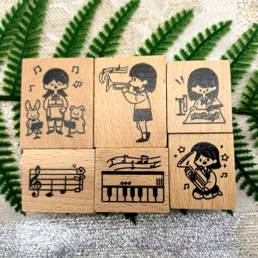 Cute Musical Note Wood Rubber Stamp Girl Stamp for Journaling Filofax ...