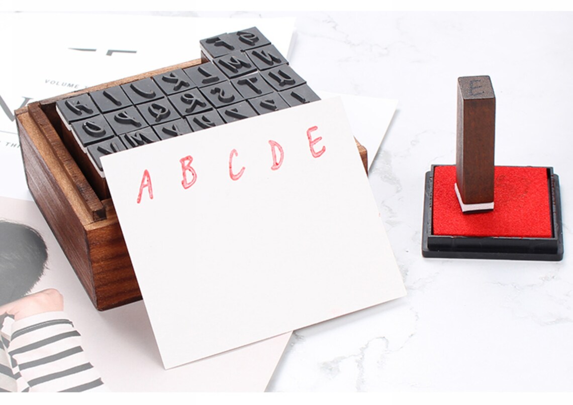 Alphabet Rubber Stamp Set With Wooden Box Antique Handwriting | Etsy