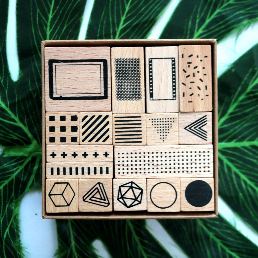 Geometry Line Wood Rubber Stamp Set of 17pcs for Journal, Diay ...