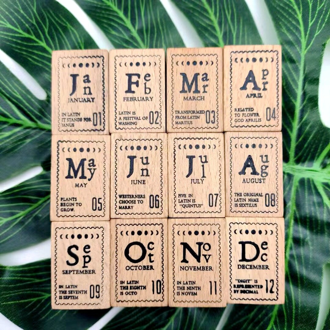 Month Stamps Set: Wooden Journal Planner Stamps (2x3 Cm) - Etsy