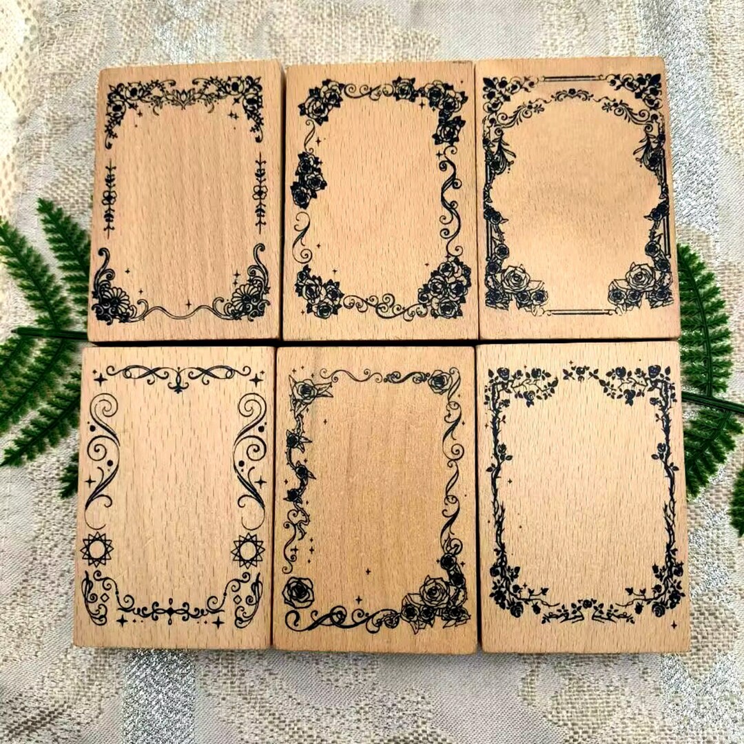 Vintage Frame Wooden Seal Flower Branches Border Rubber Stamp Large ...