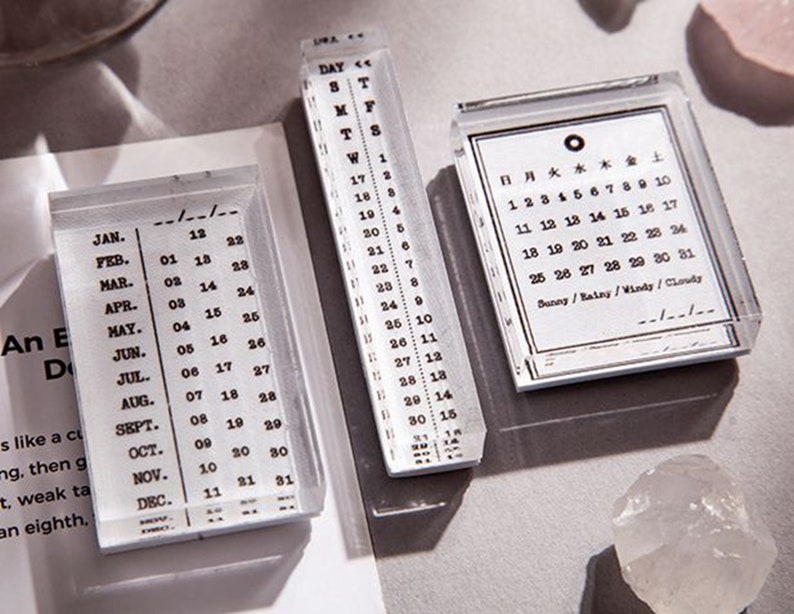 Calendar Clock in Stamp Week Month Date Stamp Planner Diary | Etsy