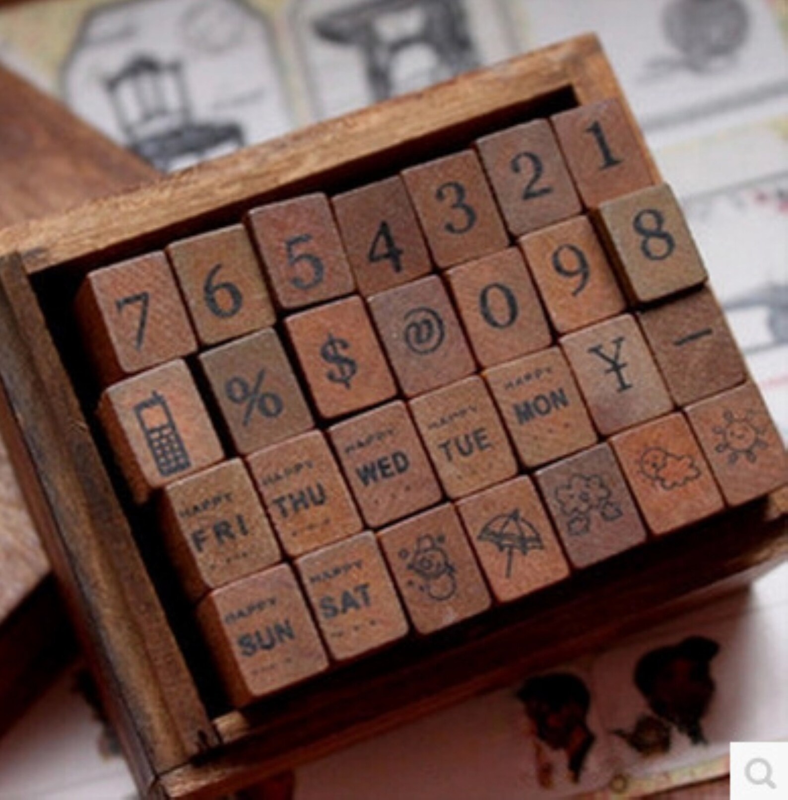Number Week Weather Stamps Set With Wooden Box Date Currency | Etsy