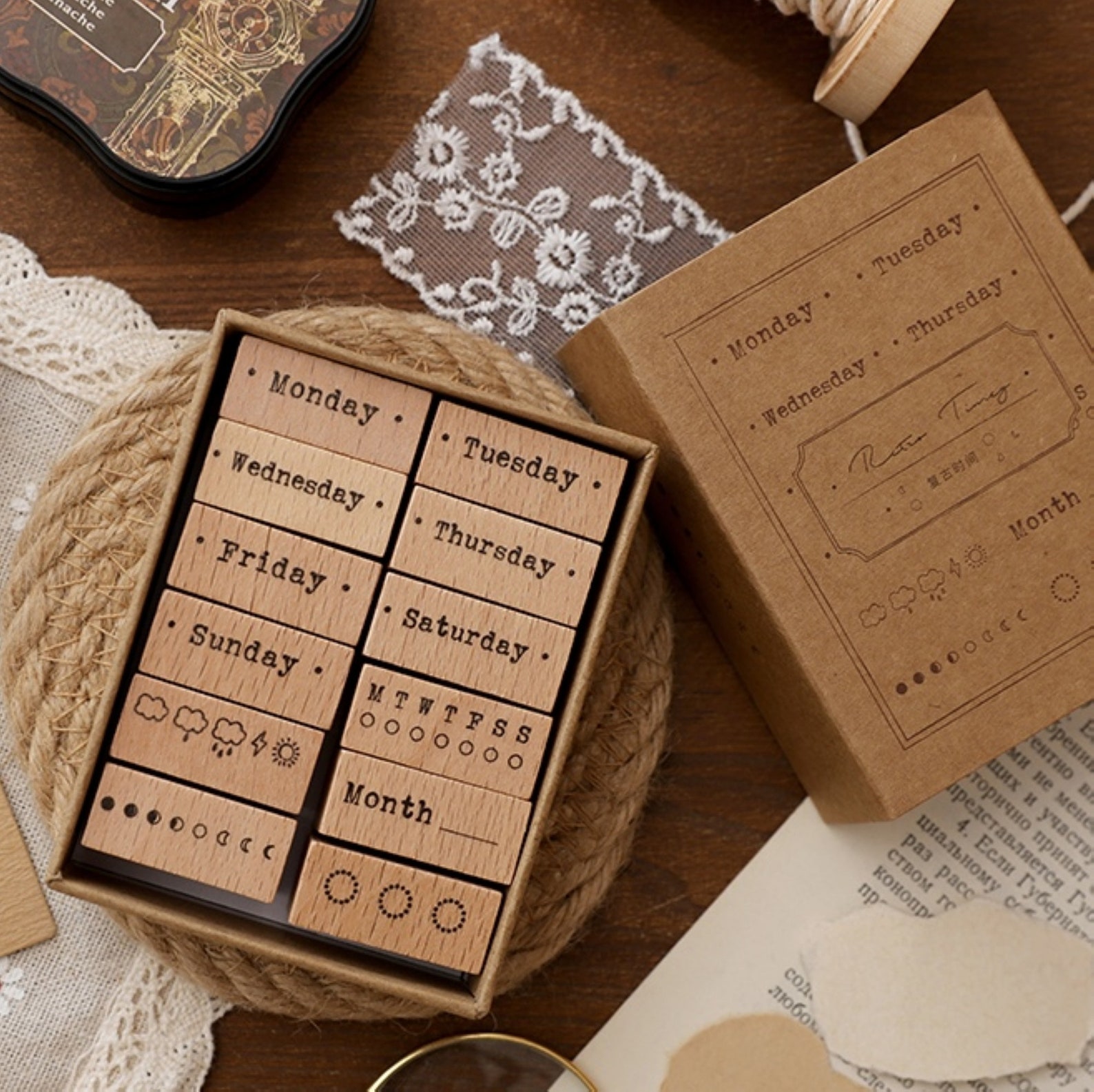 Cute Wooden Stamp Set Numbers Date Floral Star 6 Style for - Etsy