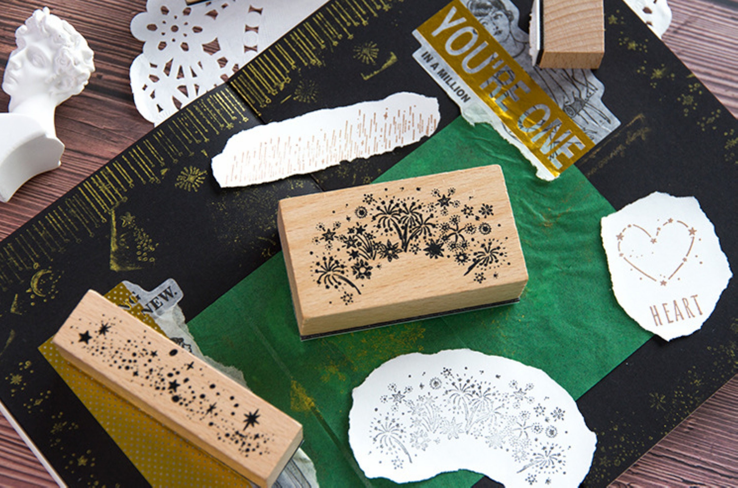 Fireworks Wood Rubber Stamps Set Stars Moon Stamps Card Making - Etsy