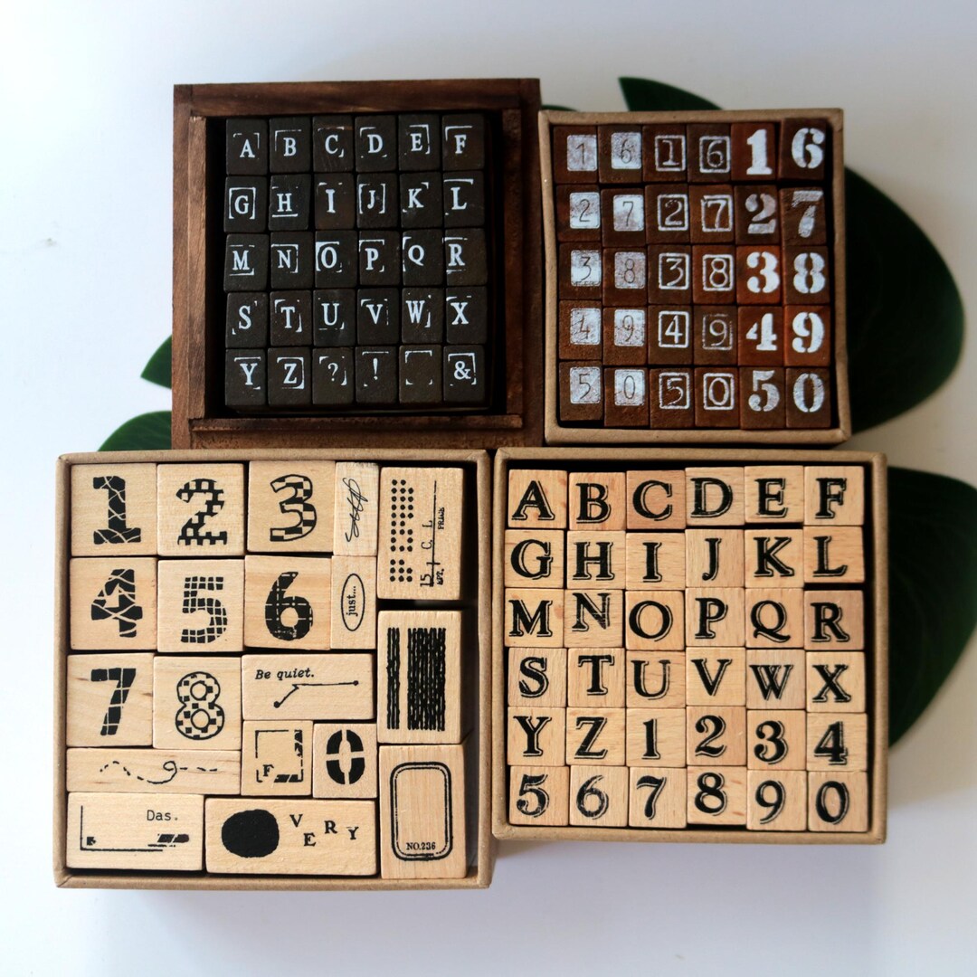 Alphabet Number Rubber Stamp Set - Typewriter Shadow Font Card Making ...