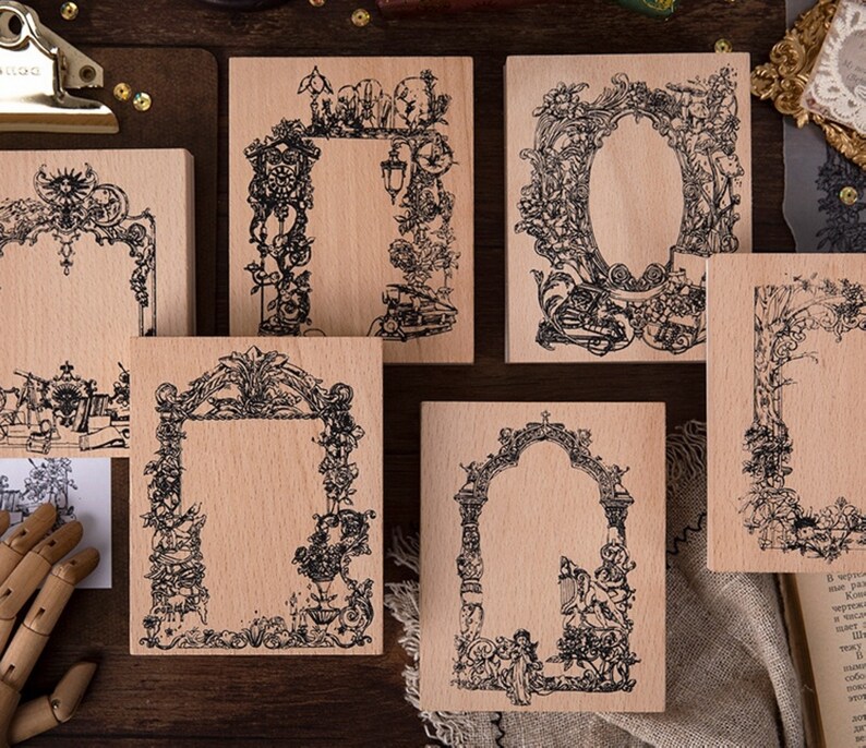 Large Vintage Frame Rubber Stamp Wooden Borders Stamp Card - Etsy